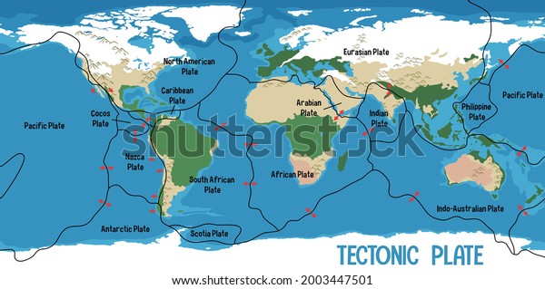 World Map Showing Tectonic Plates Boundaries Stock Vector (Royalty Free ...