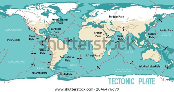 World Map Showing Tectonic Plates Boundaries 库存矢量图（免版税）2046476699 ...