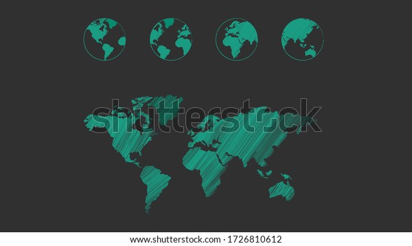 World Map Sketched Green Lines On Stock Vector (Royalty Free ...