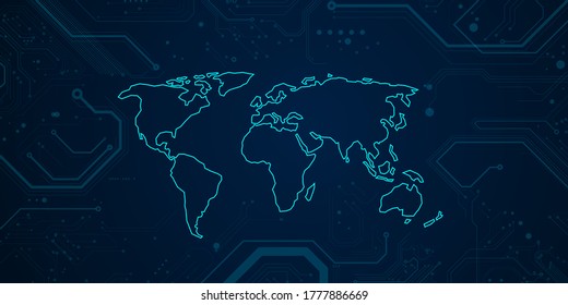 Blue Neon Glow World Map On Stock Vector (Royalty Free) 1266657331
