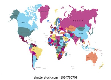 Detailed World Map Borders Countries Cities Stock Illustration ...