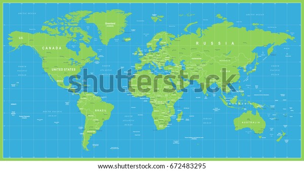 World Map Vector Blue Green High Stock Vector (Royalty Free) 672483295