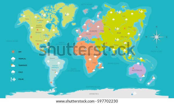 Vektor Stok World Map Weather Highly Detailed Vector (Tanpa Royalti ...