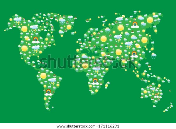 Vektor Stok World Map Weather Icons (Tanpa Royalti) 171116291 ...