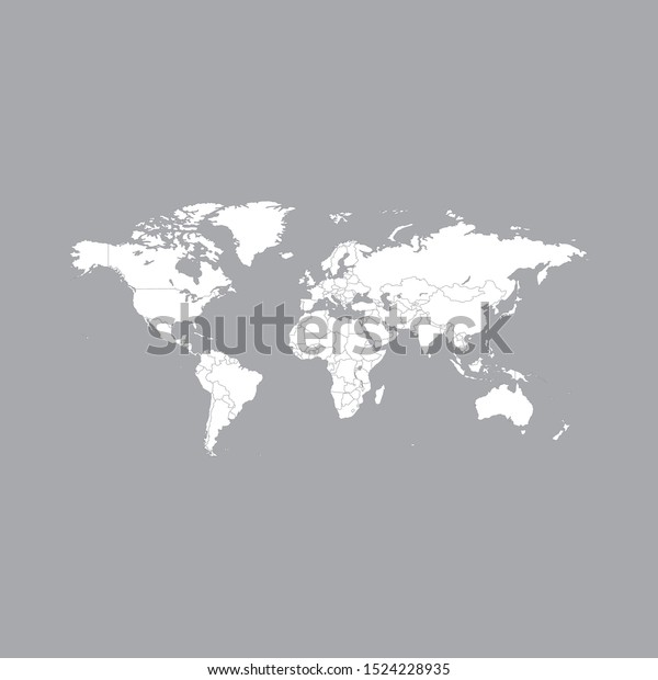 World Map in white color Isolated on gray background with outlines ...