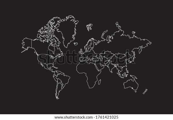 World Map White Outline Black Background Stock Vector (Royalty Free ...