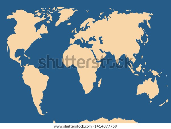 World Map Yellow Continents On Blue Stock Vector (Royalty Free) 1414877759