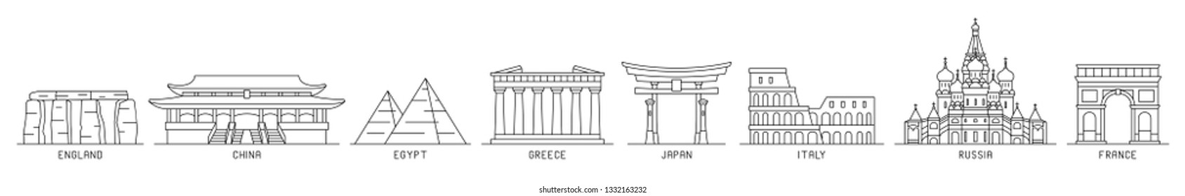 World Monuments Icons Isolated On White Stock Vector (Royalty Free ...