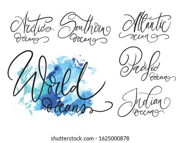 World Ocean All Oceans Map Calligraphy Stock Vector (Royalty Free ...