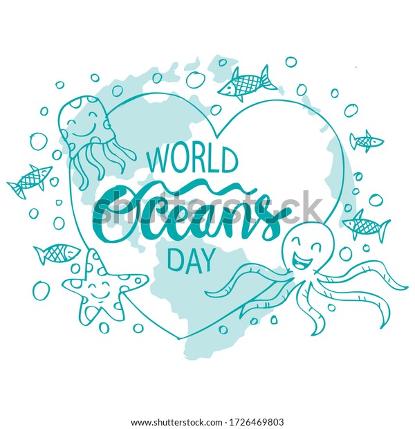 World Ocean Day Hand Drawn Lettering Stock Vector (Royalty Free ...