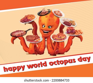 World Octopus Day On Blue Background Stock Vector (Royalty Free ...