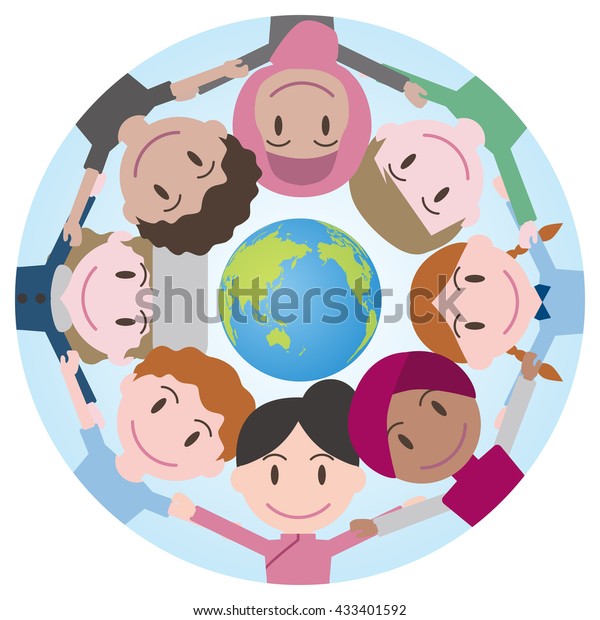 World People Form Circle Around World Stock Vector (Royalty Free ...