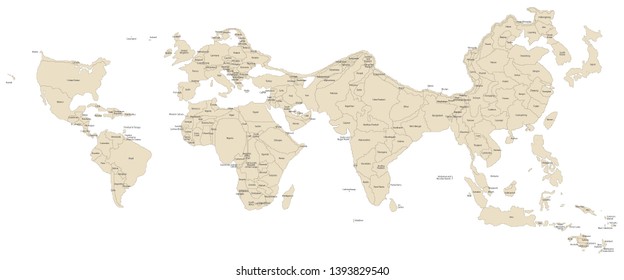 World Population Cartogram Countries Sized Proportionate Stock Vector ...