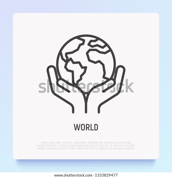 World Thin Line Icon Hands Holding Stock Vector (Royalty Free ...
