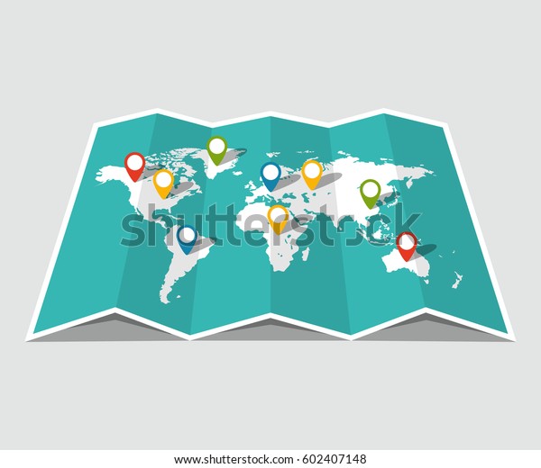 World Travel Map Travel Pin Location Stock Vector (Royalty Free) 602407148
