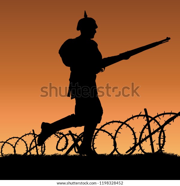 World War One German soldier charging silhouette. 1914 - 1916 uniform ...