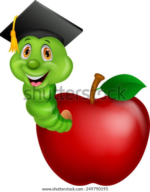 Worm Wearing Graduation Cap Crawling Out Stock Vector (Royalty Free ...