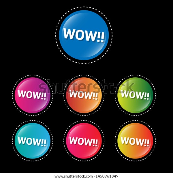 Wow Glossy Labels Tags Circle Sticker Stock Vector (Royalty Free ...