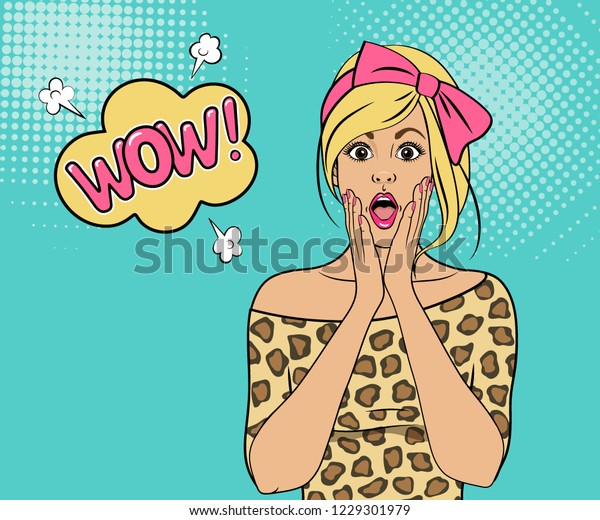 Wow Pop Art Face Sexy Surprised Stock Vector Royalty Free 1229301979