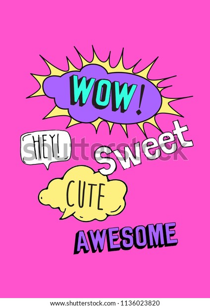 Wow Sweet Cute Stock Vector (Royalty Free) 1136023820