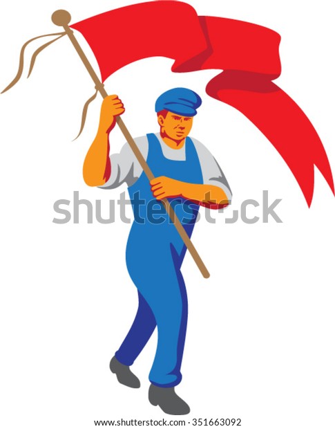 Wpa Style Illustration Worker Marching Flag Stock Vector (Royalty Free ...