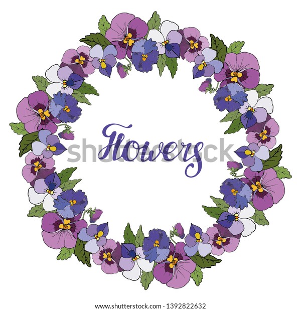 Wreath Violets Illustration Congratulations Stock Vector (Royalty Free ...