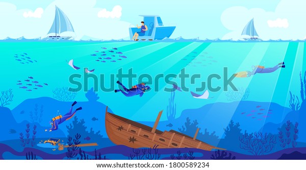 Wreck Diving Vector Illustration Cartoon Flat: Vector có sẵn (miễn phí ...