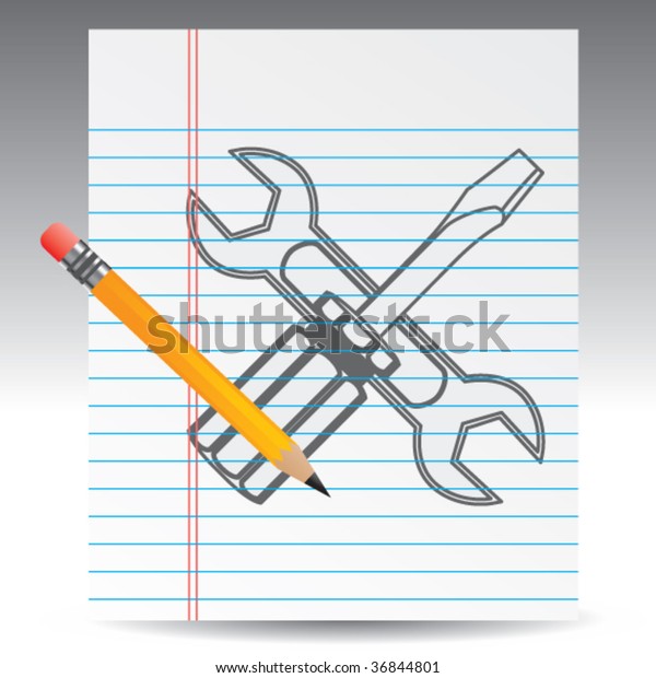 Wrench Screwdriver On Notebook Paper Stock Vector (Royalty Free ...