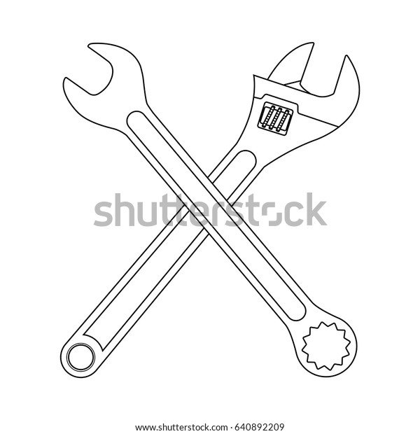 Wrenches Vector Outline Illustration Isolated On Stock Vector (Royalty ...