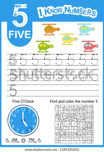 Write Numbers Five Kids Learn Count Stock Vector (Royalty Free ...