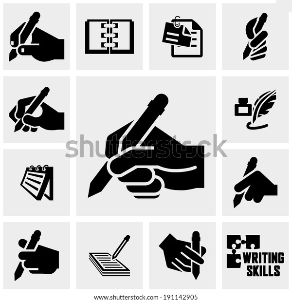 Writing Icons Set On Gray Stock Vector (Royalty Free) 191142905