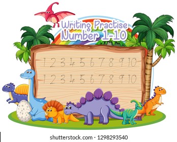 Writing Number Practice Dinosaur Theme Illustration Stock Vector ...