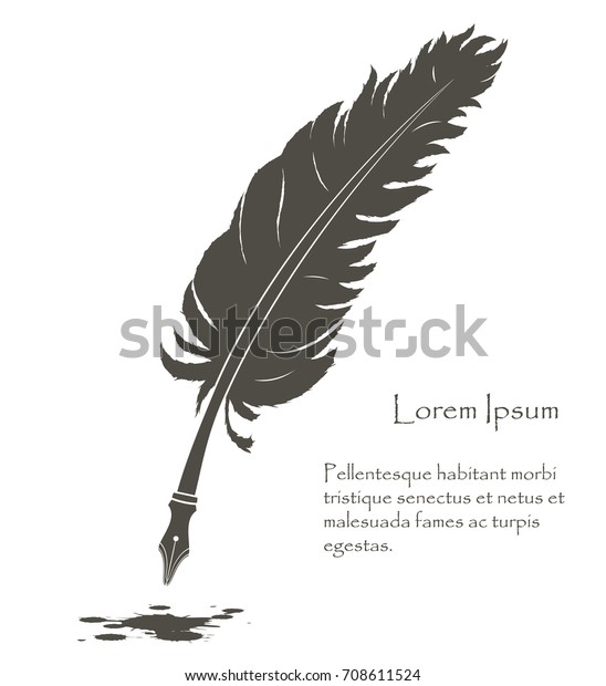 Writing Old Feather Flying Ink Stain Stock Vector (Royalty Free ...