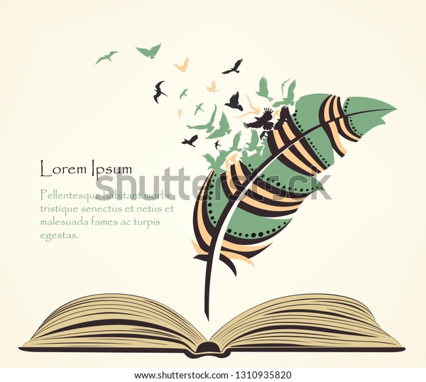 Writing Pen Multicolored Feather Flying Birds Stock Vector (Royalty ...