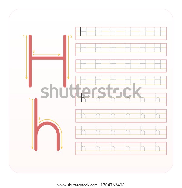 Writing Practice Letter H Printable Kindergarten Stock Vector (Royalty ...