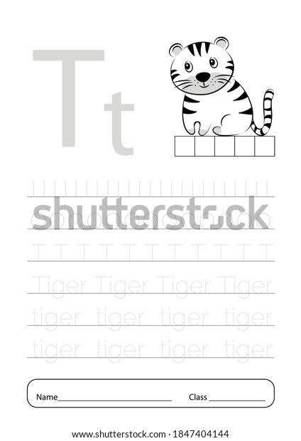 Writing Practice Letter T Printable Worksheet Stock Vector (Royalty ...