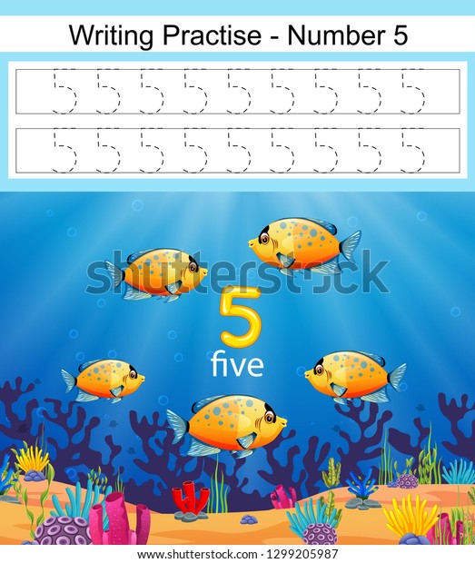Writing Practices Number 5 Fish Deep Stock Vector (Royalty Free ...