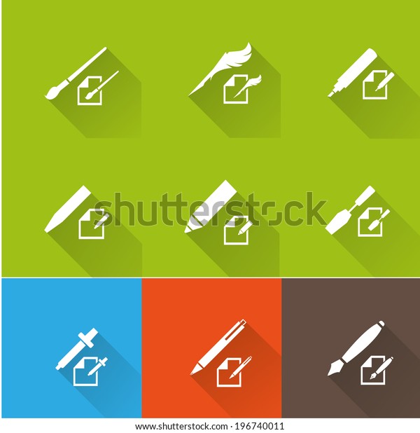 Writing Tools Icons 2 Stock Vector (Royalty Free) 196740011 | Shutterstock