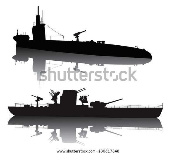 Ww2 Submarine Military Ship Vector Silhouette Stock Vector (Royalty ...