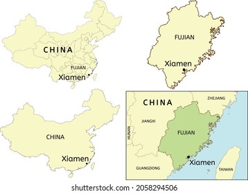Xiamen City Location On Map China Stock Vector (Royalty Free ...