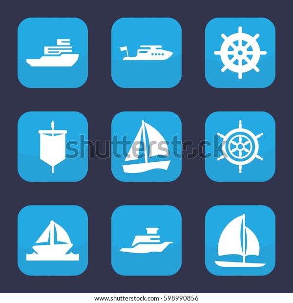 Yacht Icon Set 9 Filled Yacht Stock Vector (Royalty Free) 598990856