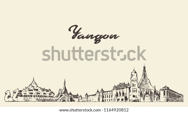 Yangon Skyline Myanmar Hand Drawn Vector Stock Vector (Royalty Free ...