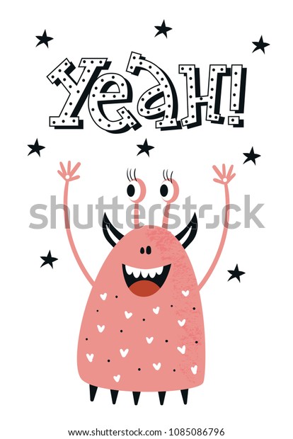 Yeah Funny Nursery Poster Cute Monster Stock Vector (Royalty Free ...