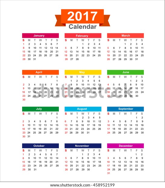 Year 2017 Calendar Isolated On White Stock Vector (Royalty Free) 458952199