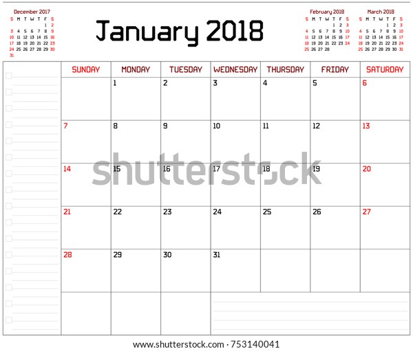 Year 2018 January Planner Monthly Planner Stock Vector (Royalty Free ...