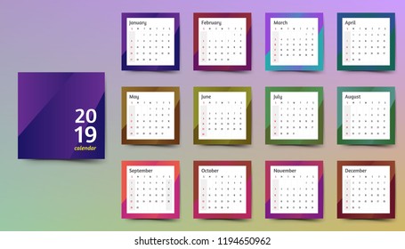 Year 2019 Calendar Beautiful Design Stock Vector (Royalty Free ...
