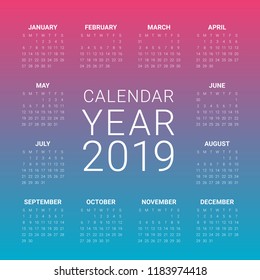 Year 2019 Calendar Vector Design Template Stock Vector (Royalty Free ...