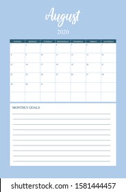 Year 2020 August Planner Monthly Planner Stock Vector (Royalty Free ...
