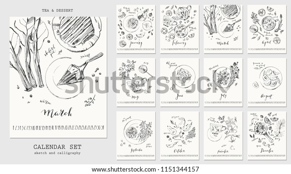 Year Calendar Ink Calligraphy Elements Seasonal Stock Vector (Royalty ...
