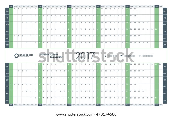 Yearly Calendar Planner Template 2017 Year Stock Vector (Royalty Free ...
